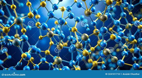 Dynamic Molecule Pattern In A High Contrast Blue And Yellow Color Scheme Generative Ai Stock
