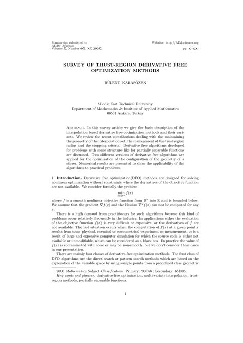 Pdf Survey Of Trust Region Derivative Free Optimization Methods