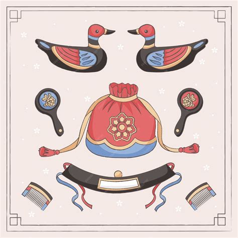 손으로 그린 한국 전통 요소 컬렉션 무료 벡터