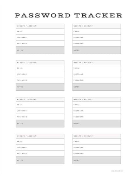 5 Free Password Tracker Log Printable Templates To Download ⋆ Love Our