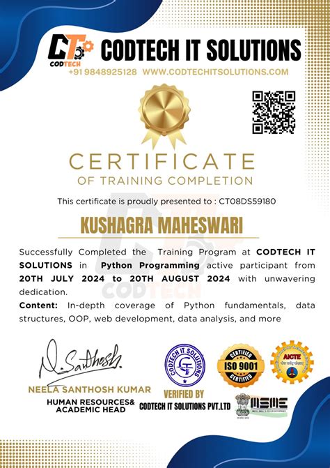 finished python course with codtech it solutions kushagra maheshwari posted on the topic