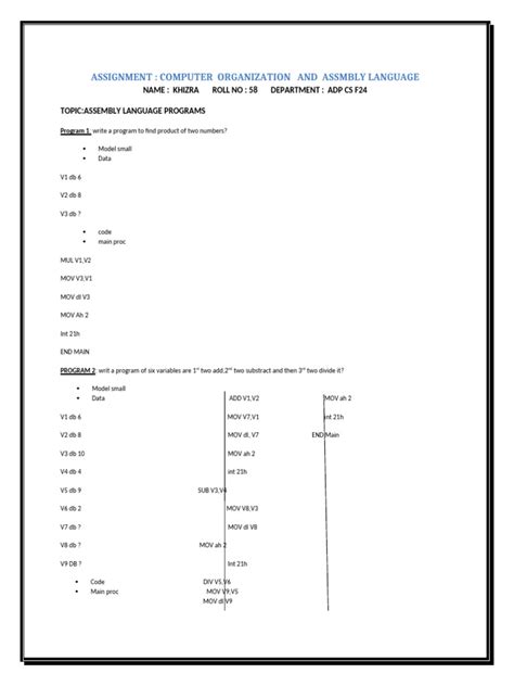 Assembly Lang Assignment Pdf