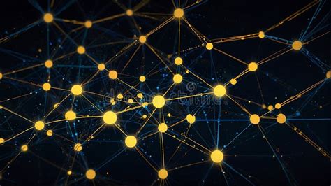Glowing Yellow And Orange Spheres Connected By A Web Of Lines On A Black Background Stock