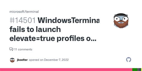 windowsterminal fails to launch elevate true profiles on new install
