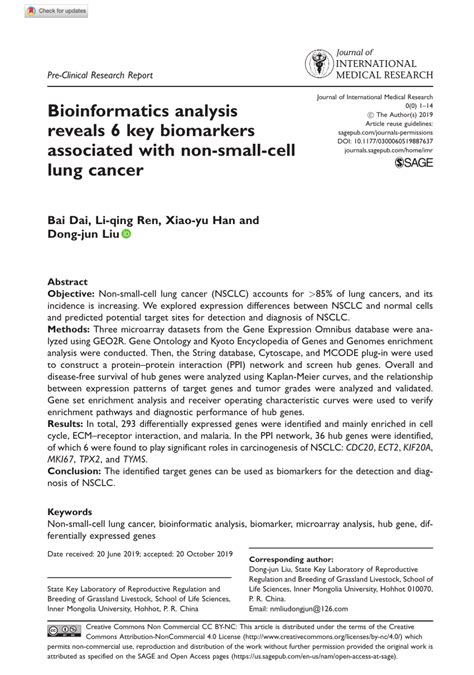Pdf Bioinformatics Analysis Reveals 6 Key Biomarkers Associated With