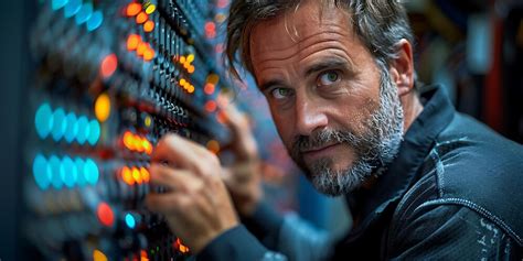 Network Engineer Configuring Hardware In Server Room Premium Ai