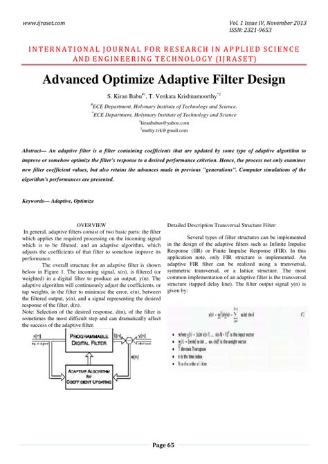 Pdf Advanced Optimize Adaptive Filter Design