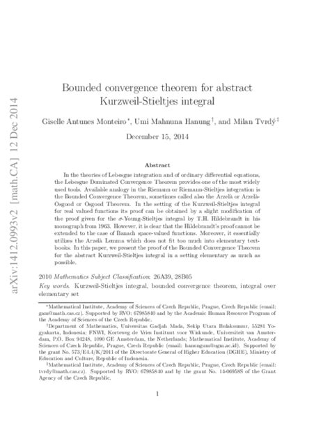 Pdf Bounded Convergence Theorem For Abstract Kurzweil Stieltjes Integral