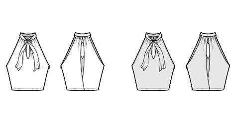 넥타이 랩 슬림 핏 활 허리 길이가 있는 탑 크롭 V넥 홀터 탱크 테크니컬 패션 일러스트 플랫 아웃웨어 0명에 대한 스톡 벡터 아트 및 기타 이미지 Istock