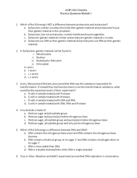 Practice Questions Module 1 Agr 3303 Agr 3303 Genetics Practice