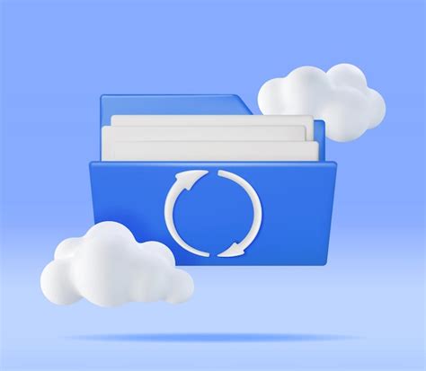 Premium Vector 3d Blue Folder In Clouds With File Sync Icon