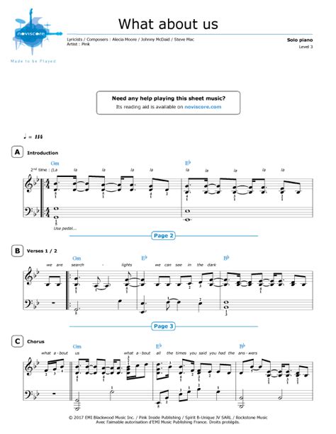 Piano Sheet Music What About Us Pink Noviscore Sheets
