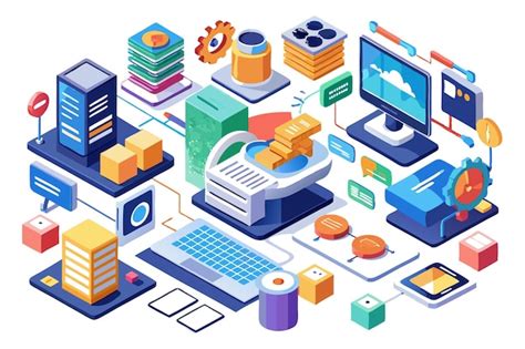 Isometric Illustration Of A Data Center With Servers Computers And Cloud Computing Premium Ai
