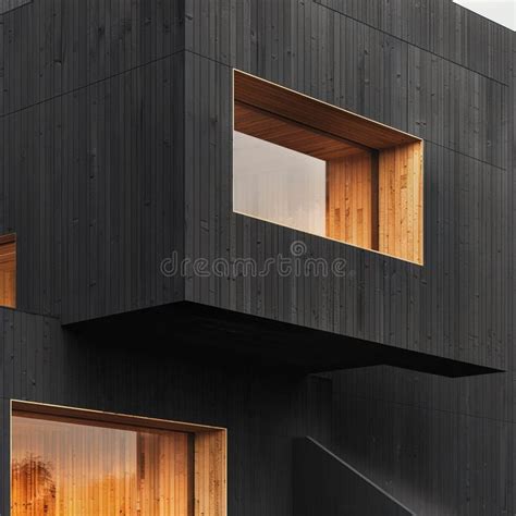 Minimalist Cubic Structure Featuring Warm Wooden Cladding Against Stark Black Panels Ai