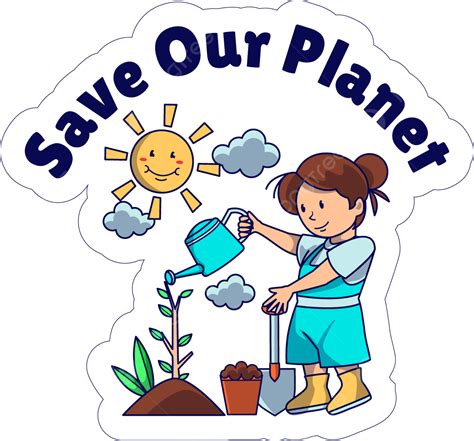 어린 소녀는 우리의 행성 스티커 클립 아트를 저장 친환경적인 지구 클립 아트 Png 일러스트 및 벡터 에 대한 무료 다운로드 Pngtree