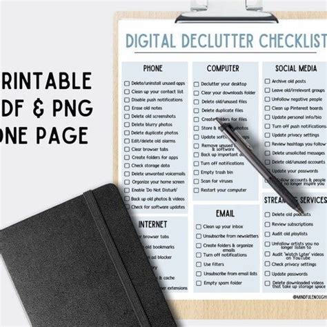 Printable Digital Declutter Checklist Digital Minimalism Planner