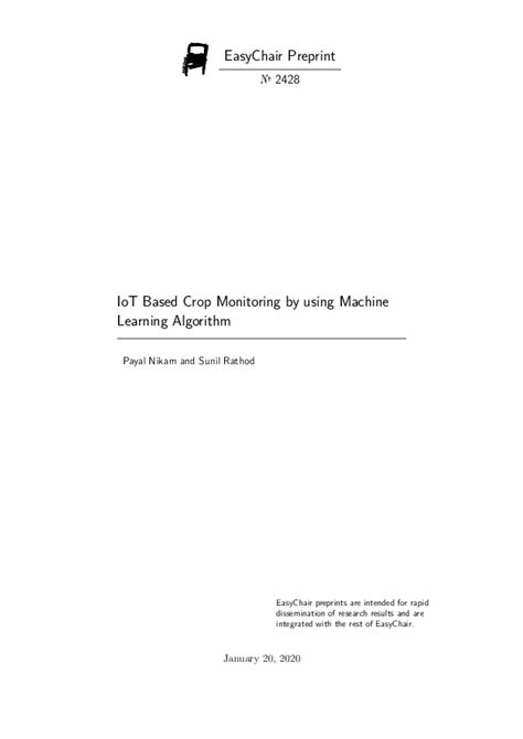 Pdf Iot Based Crop Monitoring By Using Machine Learning Algorithm