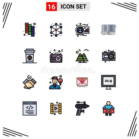 Group Of 16 Modern Flat Color Filled Lines Set For Coffee Lesson