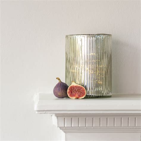 Silver Ribbed Glass Candle Holder Large Rural Urban