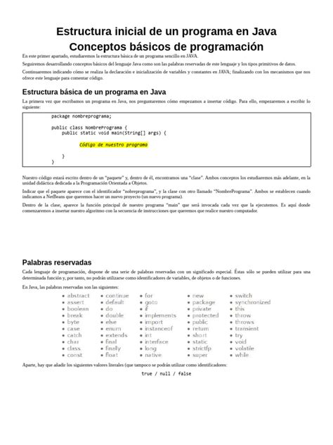 Estructura De Un Programa En Java Pdf Variable Informática