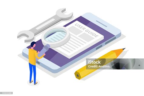 사용자 매뉴얼 가이드 지침 가이드북 수첩 아이소메트릭 개념 벡터 일러스트입니다 등측투영법에 대한 스톡 벡터 아트 및 기타 이미지