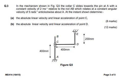 Solved Q In The Mechanism Shown In Fig The Collar C Chegg