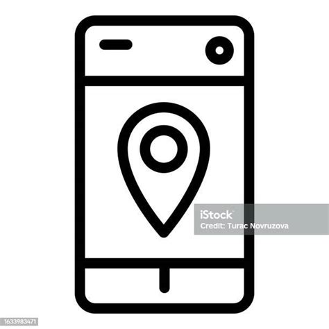 스마트폰 지도 핀 라인 아이콘입니다 휴대 전화 기호에 있는 지리적 위치 포인터 흰색 배경에 윤곽선 스타일 픽토그램 통신 기호 모바일 개념 웹 디자인입니다 벡터 그래픽
