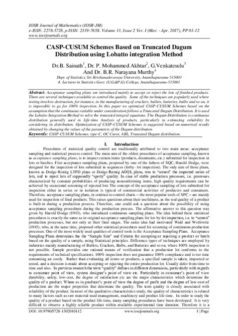 Pdf Casp Cusum Schemes Based On Truncated Dagum Distribution Using Lobatto Integration Method