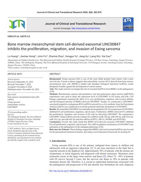 Pdf Bone Marrow Mesenchymal Stem Cell Derived Exosomal Linc00847