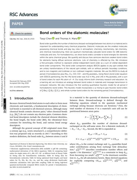 Pdf Bond Orders Of The Diatomic Molecules