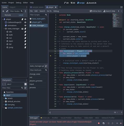 Invalid Set Index Player On Base Node With Value Of Type Characterbody2d Player How
