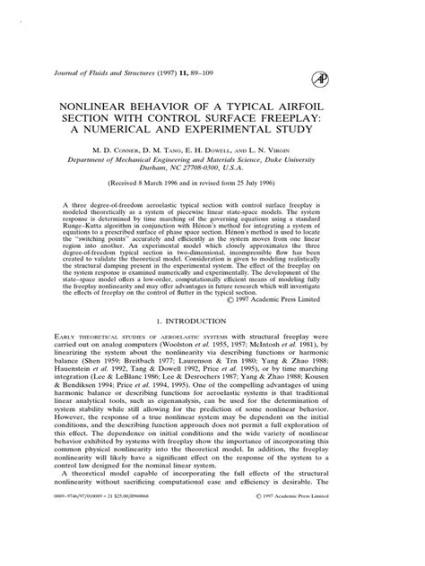 conner 1997 article nonlinear behavior of a typical airfoil section with control surface