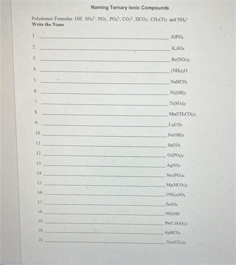 Solved Naming Ternary Lonic Compounds Polyatomic Formulas