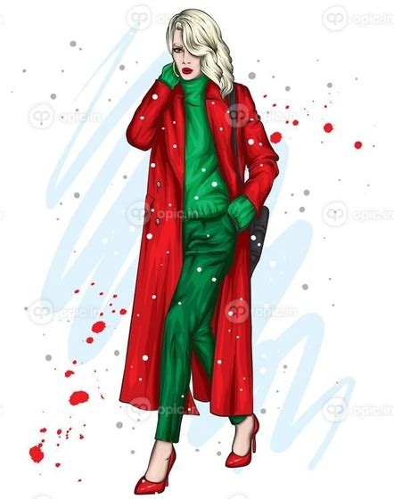 خرید و قیمت وکتور دختر زیبا با لباس های شیک زمستانی سال نو و ترب