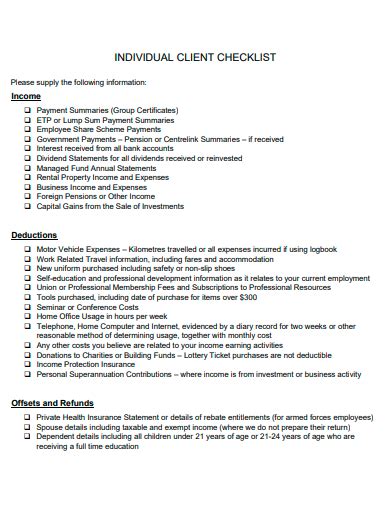 Free 33 Client Checklist Samples In Pdf Ms Word
