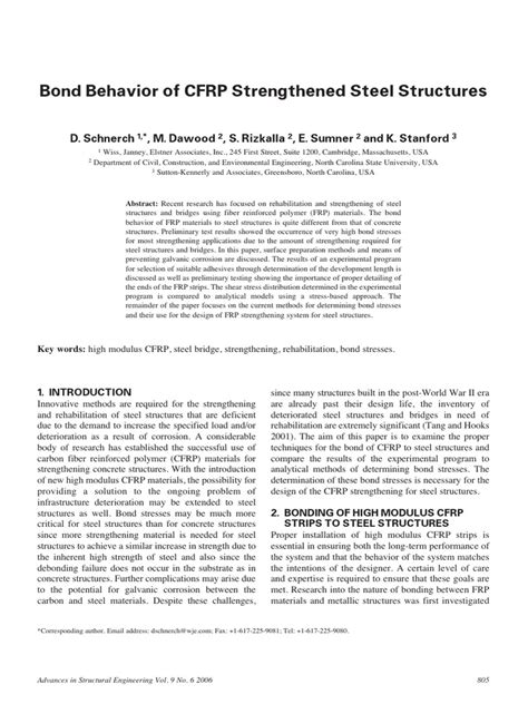Bond Behavior Of Cfrp Strengthened Steel Structures Dawood Pdf