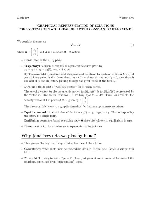 Graphical Solutions For Systems Of Two Linear Odes With Constant Coefficients Prof Marg