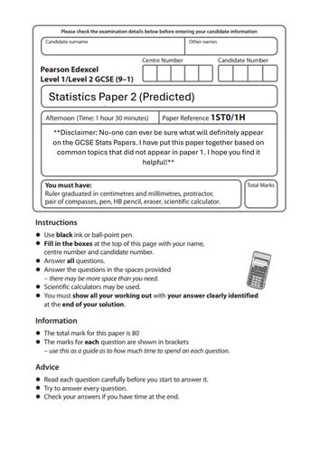 Gcse Statistics Paper 2 Prediction 2025 Teaching Resources