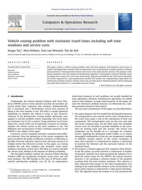 Pdf Vehicle Routing With Soft Time Windows And Stochastic Travel