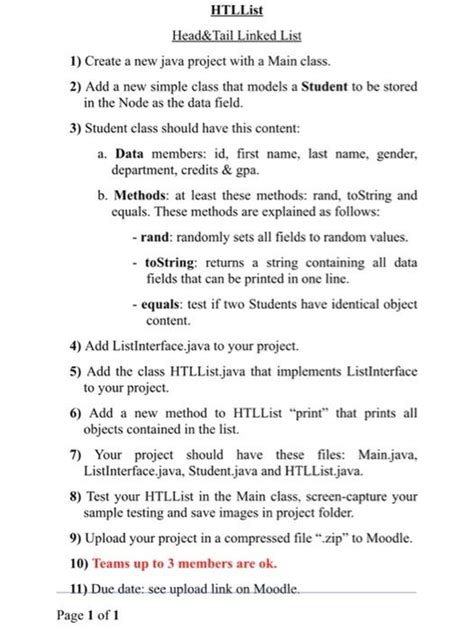 Solved Htllist Headandtail Linked List 1 Create A New Java