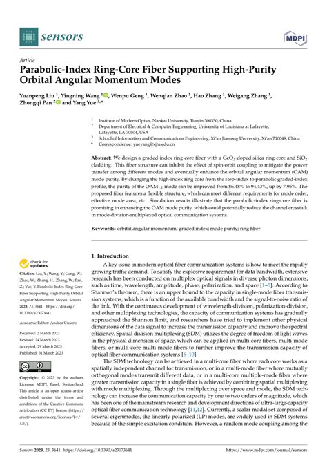 Pdf Parabolic Index Ring Core Fiber Supporting High Purity Orbital Angular Momentum Modes