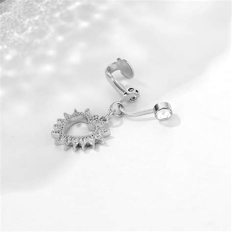 Fake Belly Ring Sun Heart Fake Belly Piercing Clip On Umbilical Navel