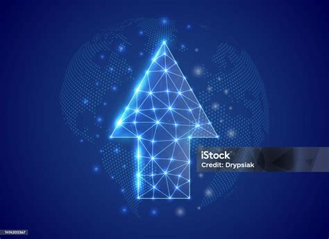 위쪽 화살표 3d 낮은 폴리 기호와 파란색 세계지도 배경 성장 컨셉 디자인 일러스트레이션 연결된 점이 있는 비즈니스 목표 다각형 기호 윗화살표에 대한 스톡 벡터 아트 및