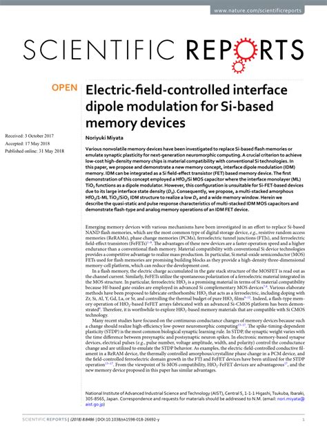Pdf Electric Field Controlled Interface Dipole Modulation For Si Based Memory Devices