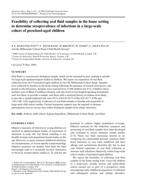 Pdf Feasibility Of Collecting Oral Fluid Samples In The Home Setting To Determine