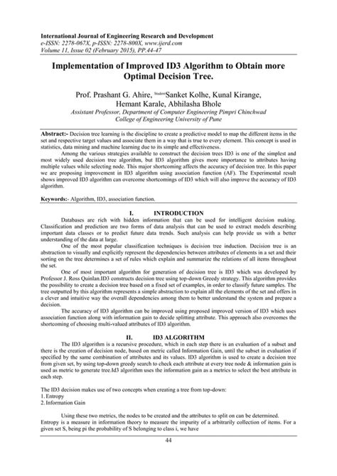 Implementation Of Improved Id3 Algorithm To Obtain More Optimal
