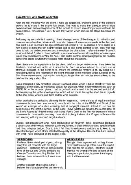 Evaluation Of Script Pdf