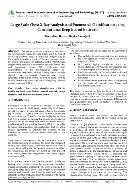 Pdf Irjet Large Scale Chest X Ray Analysis And Pneumonia Classification Using Convolutional