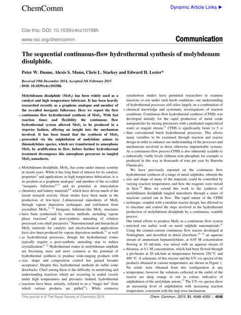 Pdf The Sequential Continuous Flow Hydrothermal Synthesis Of Molybdenum Disulphide