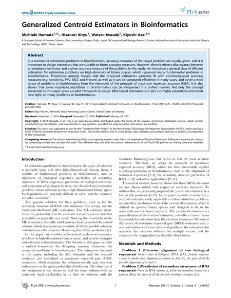 Pdf Generalized Centroid Estimators In Bioinformatics